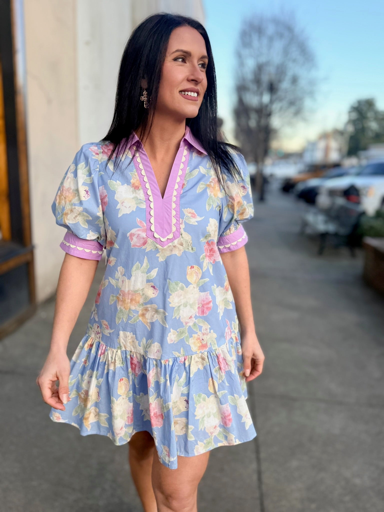 Pastel Bloom Puff Sleeve Mini Dress - Blue – Firefly Boutique